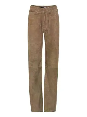 ROTATE BY BIRGER CHRISTENSEN Straight Suede Trousers - Brown