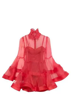Zimmermann Rebellion Lantern Lace-collar Layered Mini Dress - Red