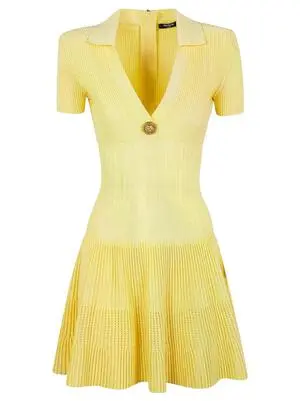Balmain Lion-button Ribbed Dress - Yellow