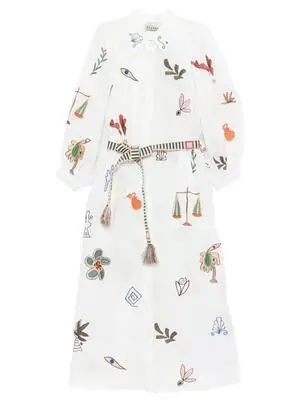 ALEMAIS Embroidered Midi Shirt Dress - White