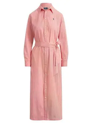 Polo Ralph Lauren Striped Belted Midi Shirt Dress - Pink
