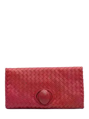 Bottega Veneta Nappa Intrecciato Turn Lock Clutch Bag - Red