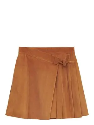 Loewe Suede Pleated Mini Skirt - Brown