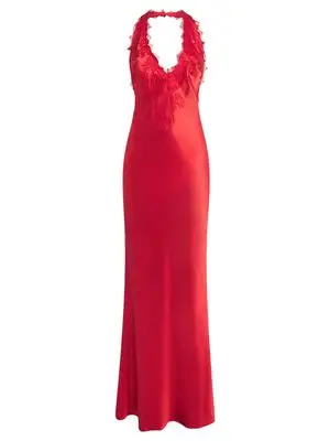 TORLOWEI Silk Lace-detail Maxi Slip Dress - Red