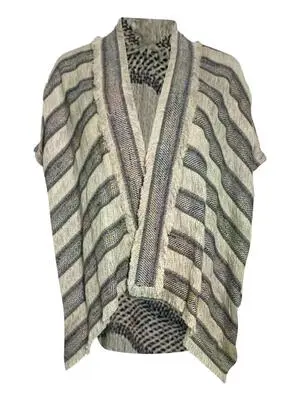 Maje Striped Fringed Poncho - Neutrals