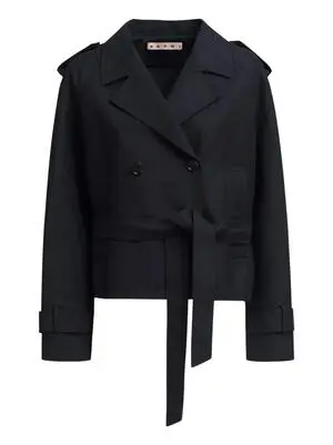 Marni Cropped Double-breasted Leather Trench - Black