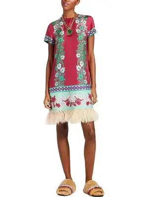 La DoubleJ Floral Fringed Swing Dress Red