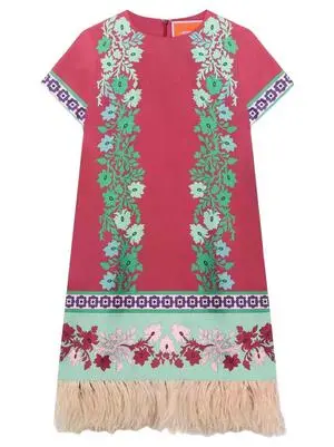 La DoubleJ Floral Fringed Swing Dress Red