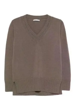 LE TRICOT PERUGIA V-neck Ribbed Sweater - Brown