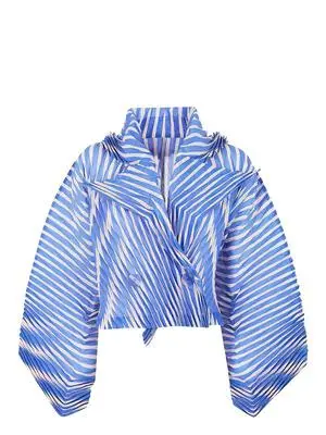 Issey Miyake Pleated Striped Jacket - Blue