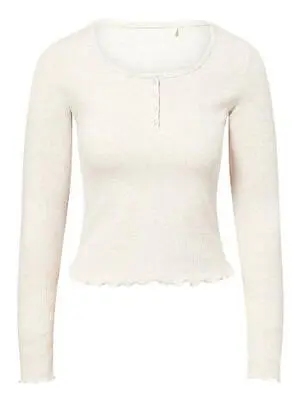 TALA Henley Scoop-neck Stretch-woven Top - Oat Marl