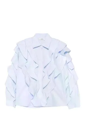 Sandro Ruffled Cotton Shirt - Blue
