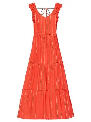 RO&ZO Ruffled Tiered Woven Maxi Dress - Coral