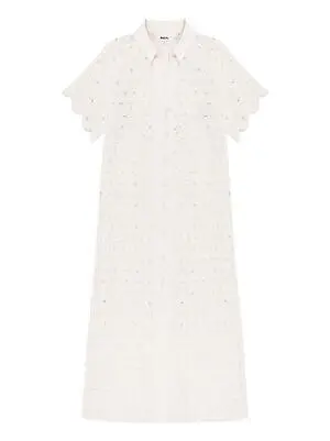 RO&ZO Broderie Scallop Sleeve Cotton Shirt Dress - Ivory