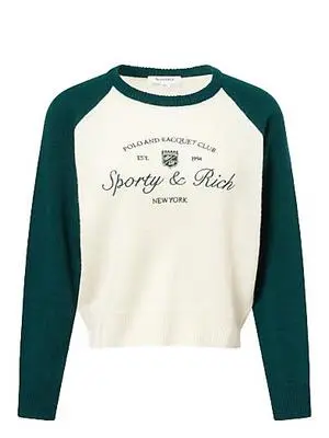 SPORTY & RICH Embroidered Logo Cashmere And Wool Jumper - Ecru Forest