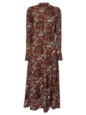 ME+EM Feather-print High-neck Maxi Dress - Brown Multi