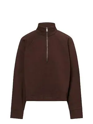 ME+EM Cropped Funnel-neck Cotton-jersey Sweatshirt - Warm Chocolate