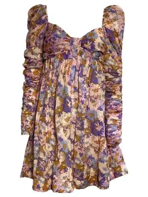 Zimmermann Ruched Floral-print Mini Dress - Neutrals