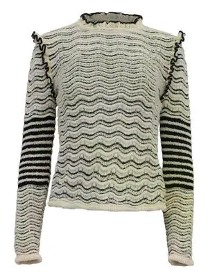 Ulla Johnson Striped Ruffled Knitted Sweater - Neutrals