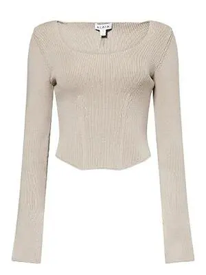 Alaïa Long-sleeve Corset Wool-blend Top - Sable