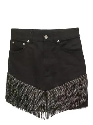 Saint Laurent Fringed-trim Denim Skirt - Black