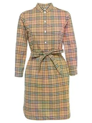 Burberry Check-print Belted Shirt Dress - Neutrals