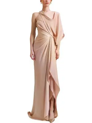 GEMY MAALOUF Asymmetrical Neckline Draped Maxi Dress - Neutrals