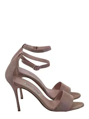 Manolo Blahnik Glitter Ankle Strap Sandals - Pink