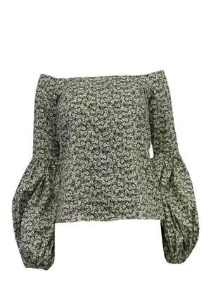 Caroline Constas Floral Print Puff-sleeve Blouse - Green