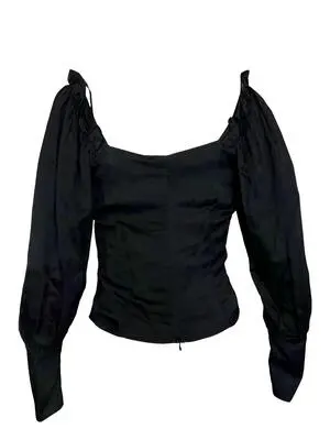Mother Of Pearl Square-neck Long-sleeve Blouse - Black