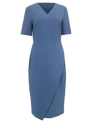 BOSS V-neck Asymmetric Midi Dress - Blue