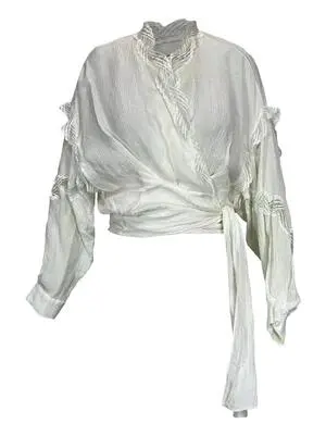 IRO PARIS Lace-trimmed Satin Wrap Blouse - White