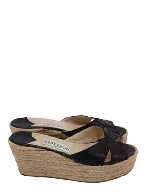 JIMMY CHOO Snakeskin-embossed Espadrille Wedges - Black