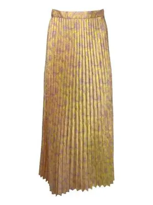 Sandro Pleated Floral-print Midi Skirt - Yellow