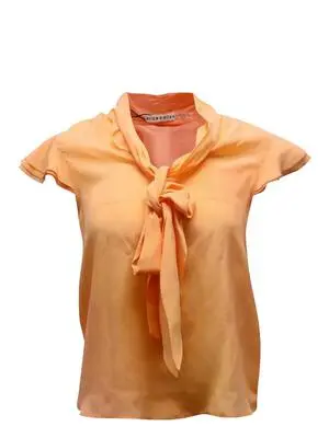Alice + Olivia Jeannie Neck-tie Silk Blouse - Orange