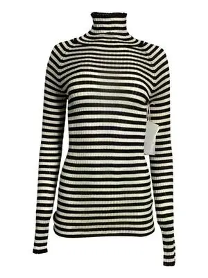 Khaite Striped Turtleneck Sweater - Black