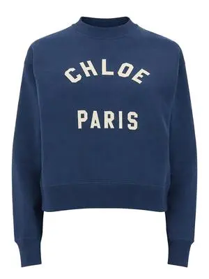 Chloé Cotton Fleece Logo Pullover - Blue