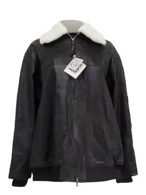 Loewe Sheared Collar Leather Bomber Jacket - Black
