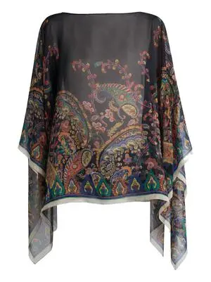 Etro Paisley Print Silk Poncho Top - Multicolour