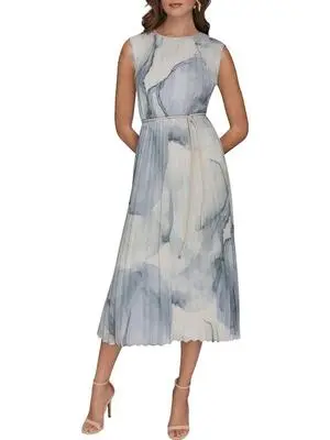 Donna Karan New York Print Pleated Midi Dress - Dusk Mult