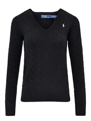 Polo Ralph Lauren V-neck Cable Knit Sweater - Black