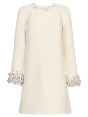 Oscar De La Renta Pearl And Crystal-embroidered Tweed Shift Dress - White