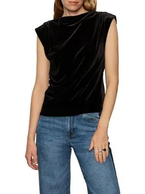 Sanctuary Pleated Sleeve Velvet Top - Black