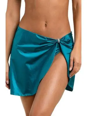 L'Agence Coco Liquid Shine Satin Cover-up Mini Skirt - Crystal Teal