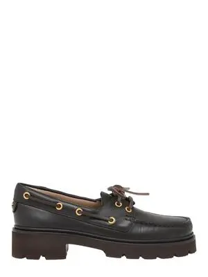 GIANVITO ROSSI Olonne Leather Boat Shoes - Brown Calf