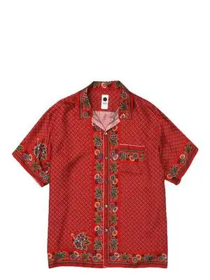 VOWELS Short Sleeve Silk Scarf Shirt - Red