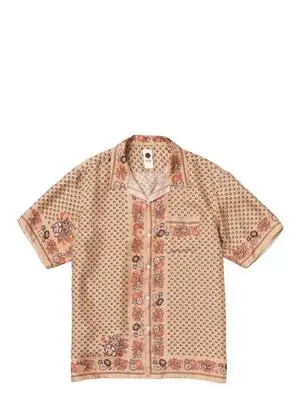VOWELS Short Sleeve Silk Scarf Shirt - Sand