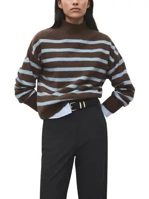 Mango Oversize Stripe Mock Neck Sweater Chocolate