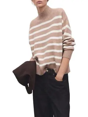 Mango Oversize Stripe Mock Neck Sweater - Light/pastel Beige