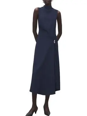 Mango Mock Neck A-line Midi Dress - Dark Navy